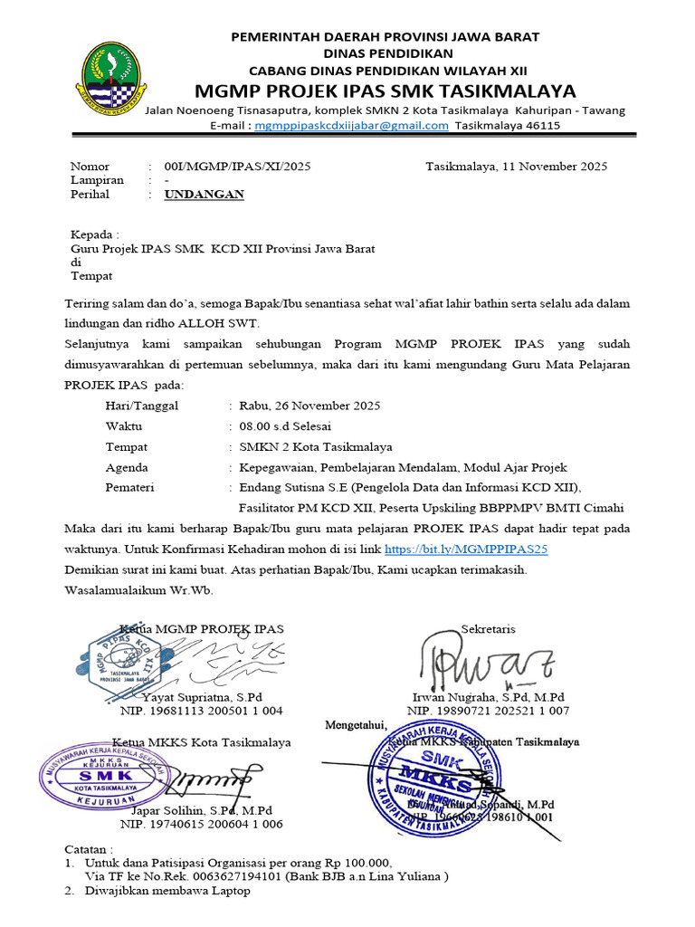 Undangan MGMP Projek IPAS SMK 2025 | PDF