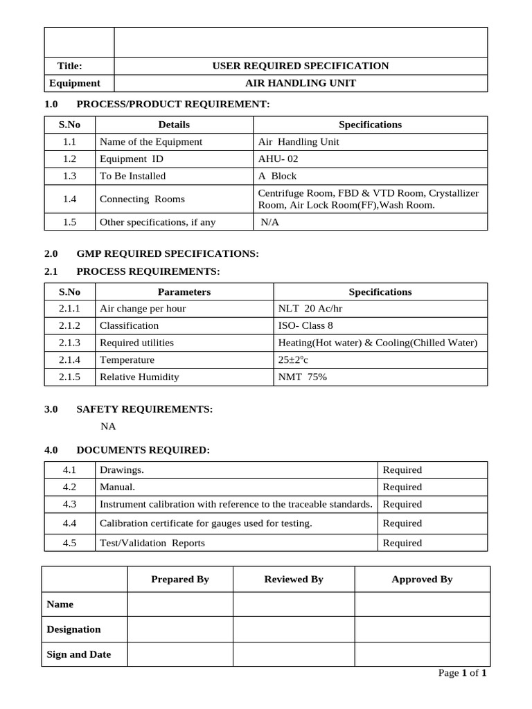 Air Handling Unit Specifications Guide | PDF