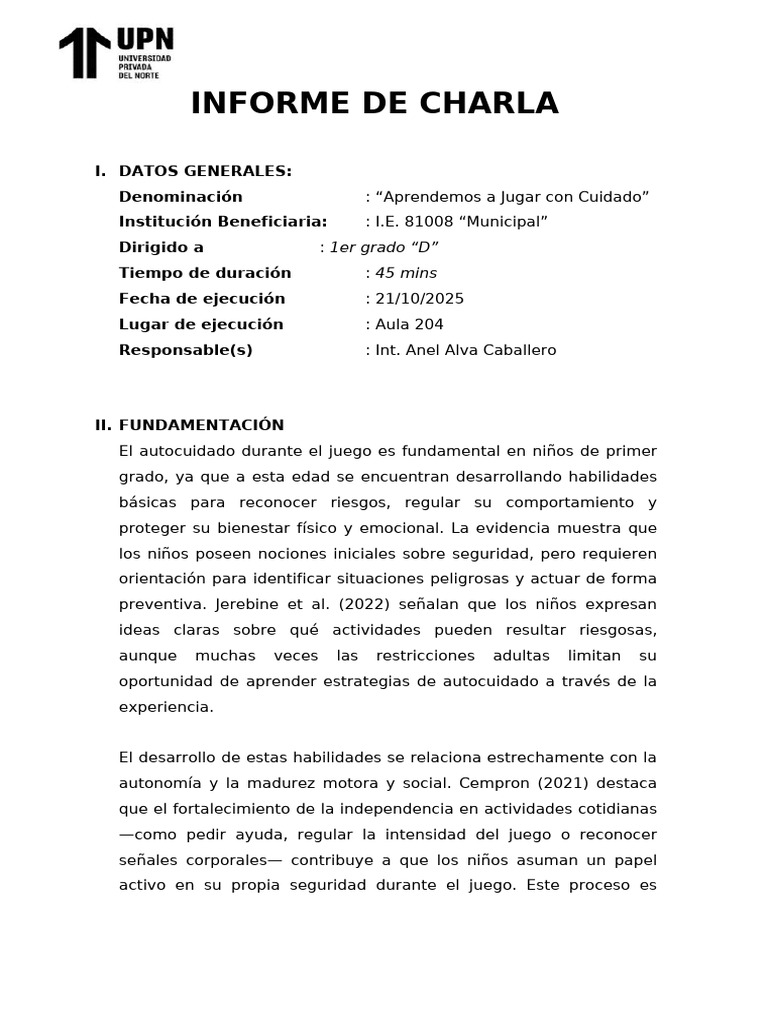 Informe de Charla 21 10 2025 | PDF | Las emociones | Autorregulación emocional