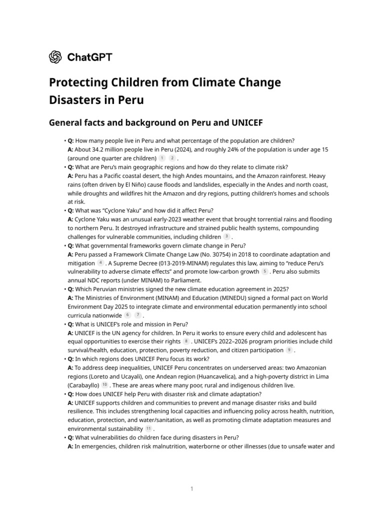 Protecting Children From Climate Change Disasters in Peru | PDF ...