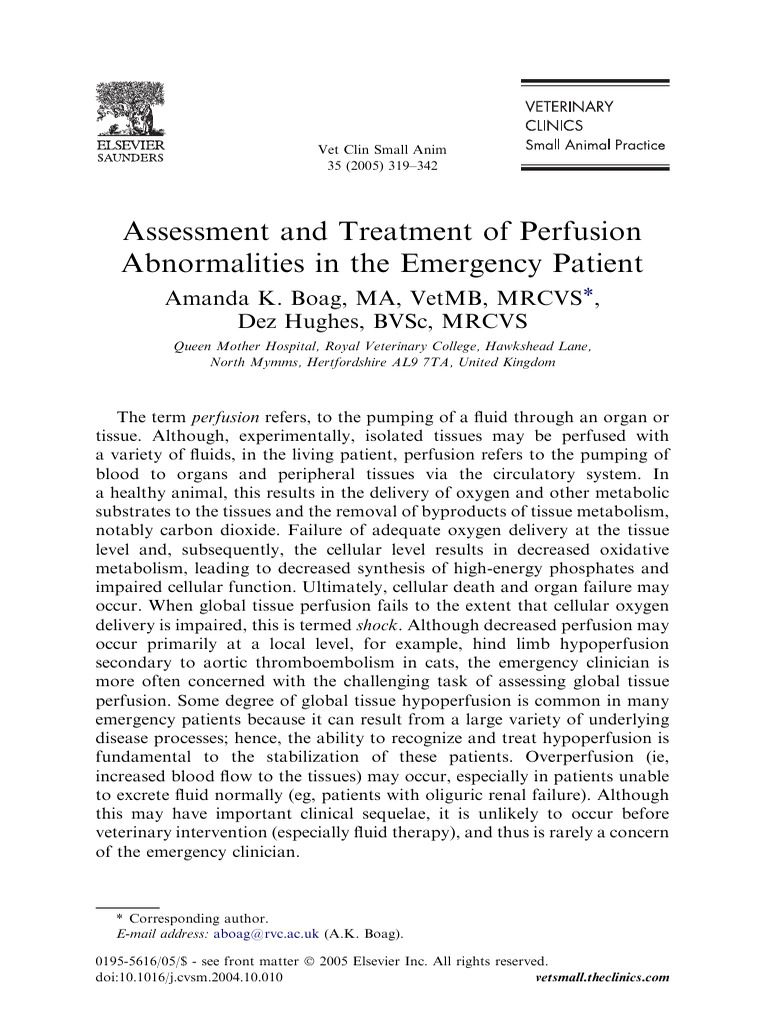 Assessment and Treatment of Perfusion Abnormalities in The Emergency ...