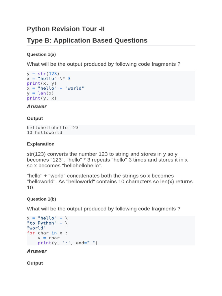 Chapter 2-Python Revision Tour II-Application Based Questions | PDF ...
