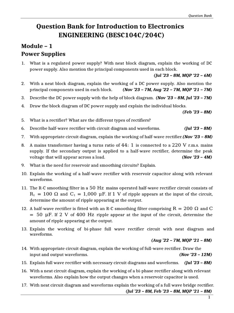 Electronics Question Bank | PDF | Rectifier | Operational Amplifier