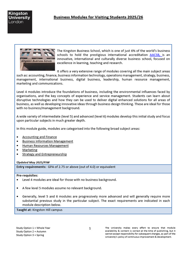 Business Modules For Visitng Students 2025 26 | PDF | Audit | Option ...
