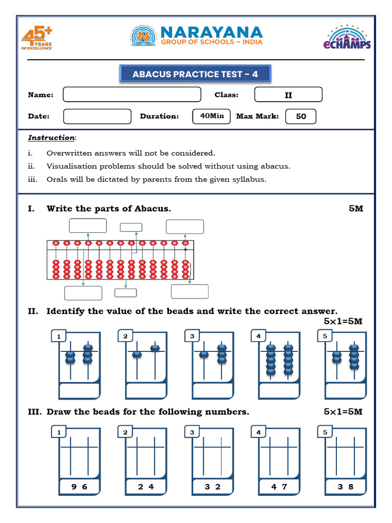 Abacus Practice Test for Students | PDF
