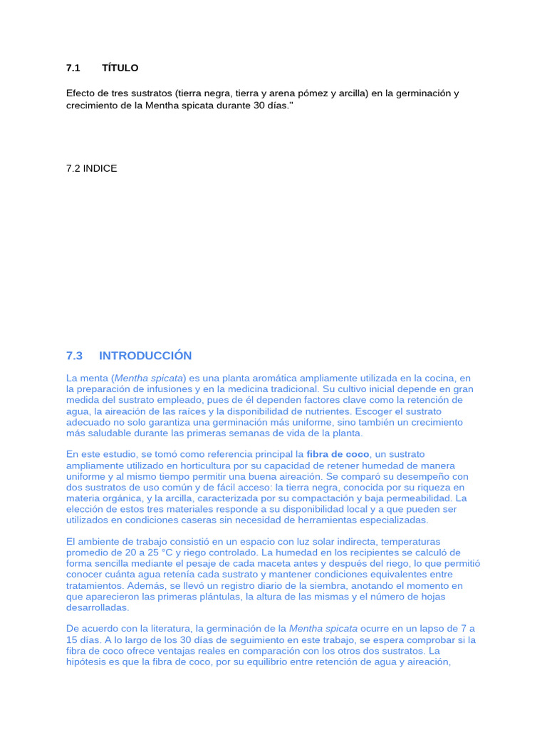 Efecto de Tres Sustratos (Tierra Negra, Tierra y Arena Pómez y Arcilla ...