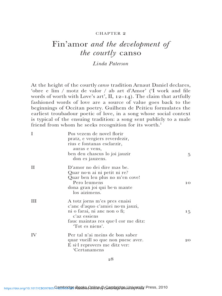 Finamor and The Development of The Courtly Canso | PDF | Love