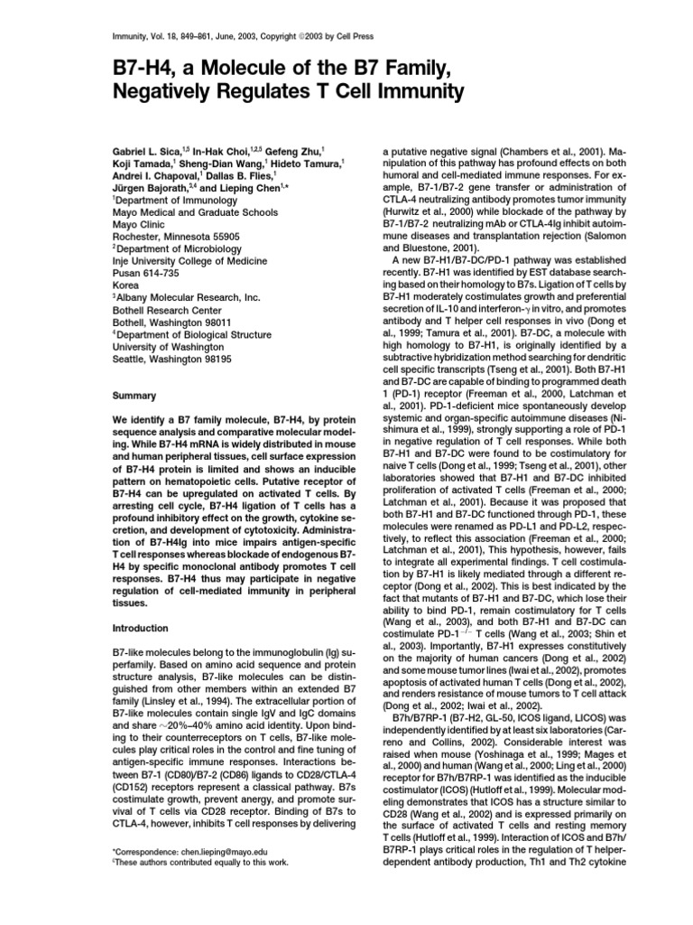 B7-H4, A Molecule of The B7 Family, Negatively Regulates T Cell ...