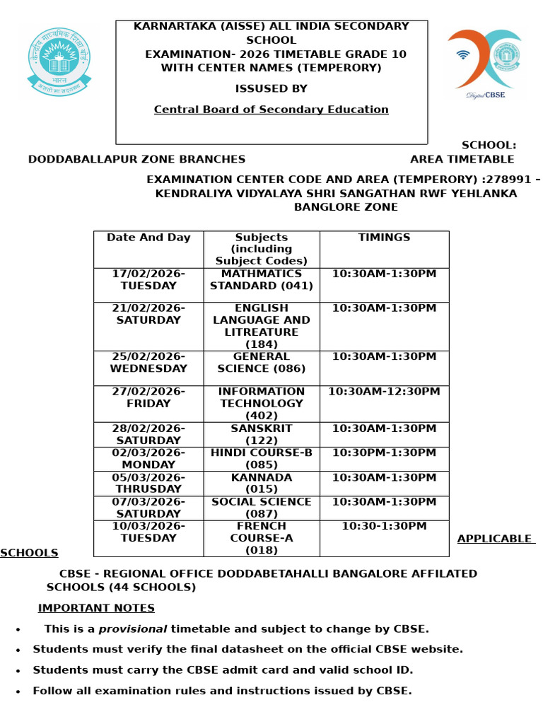 10th Boards Timetable | PDF | Qualifications | Education Policy