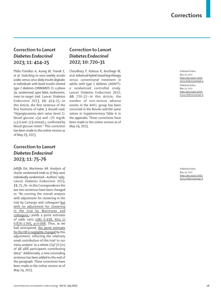 Correction To Lancet Diabetes Endocrinol 2022 10 | PDF | Diabetes ...