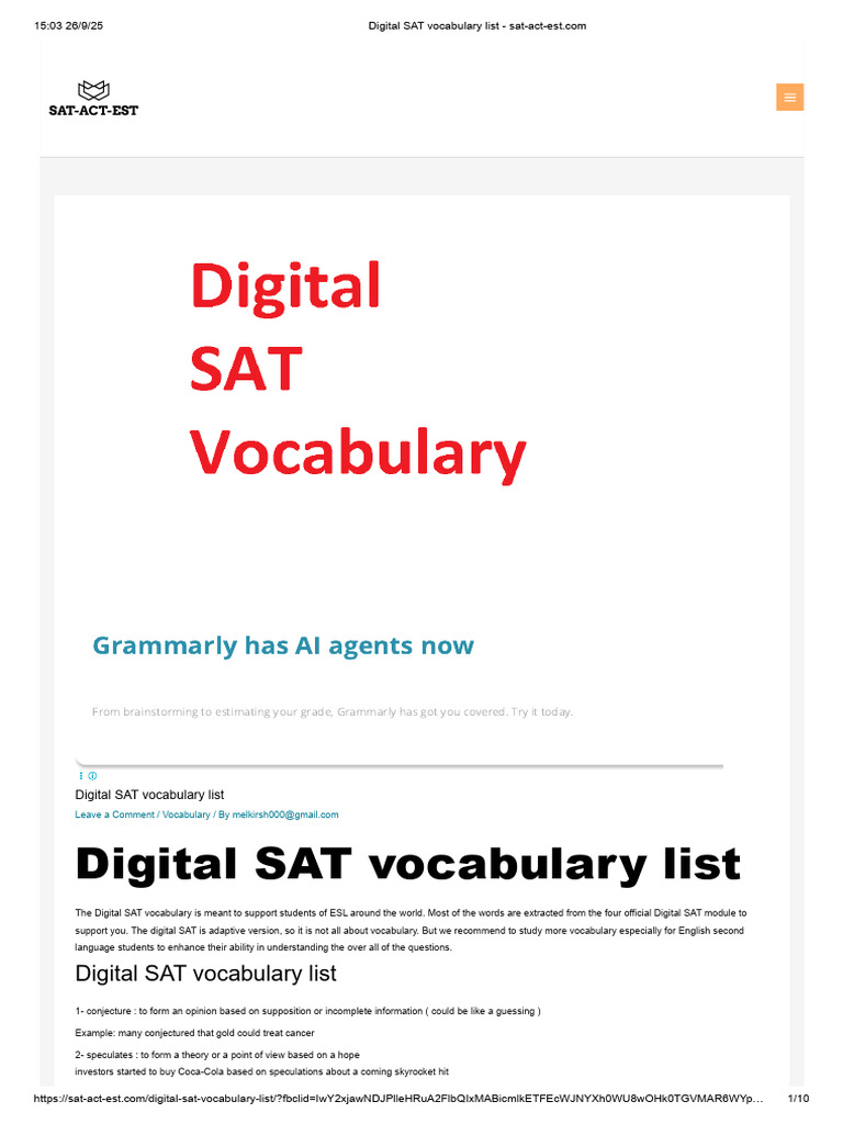 Digital SAT Vocabulary List | PDF | Reason | Knowledge