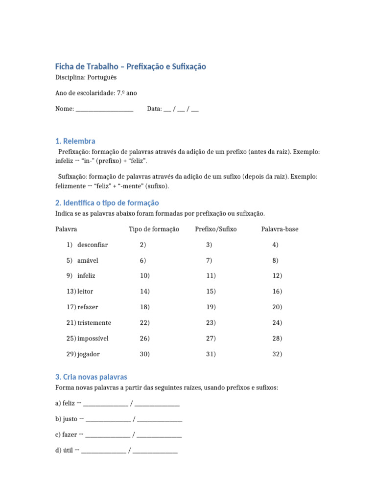 Prefixação e Sufixação em Português | PDF
