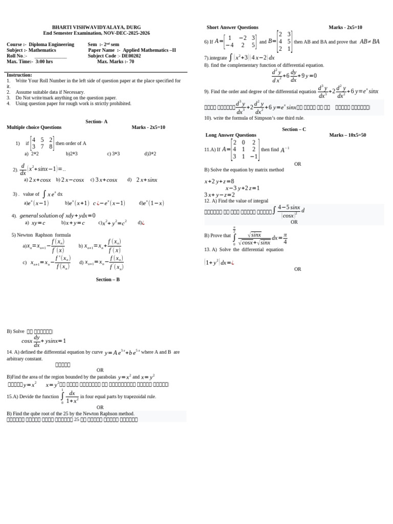 Diploma 2nd Sem M-II 2025 Print | PDF | Mathematical Relations ...