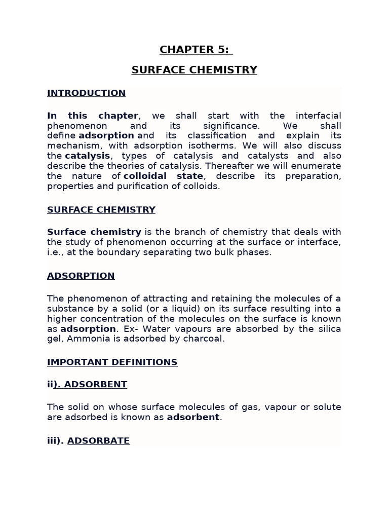 CHAPTER 5 Surface Chemistry | PDF | Adsorption | Catalysis