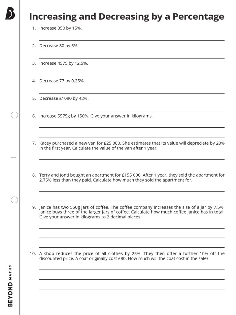 Percentage Increases and Decreases Exercises | PDF