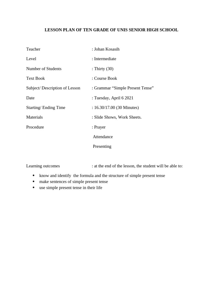 10th Grade English Lesson Plans | PDF | Lesson Plan | Grammar
