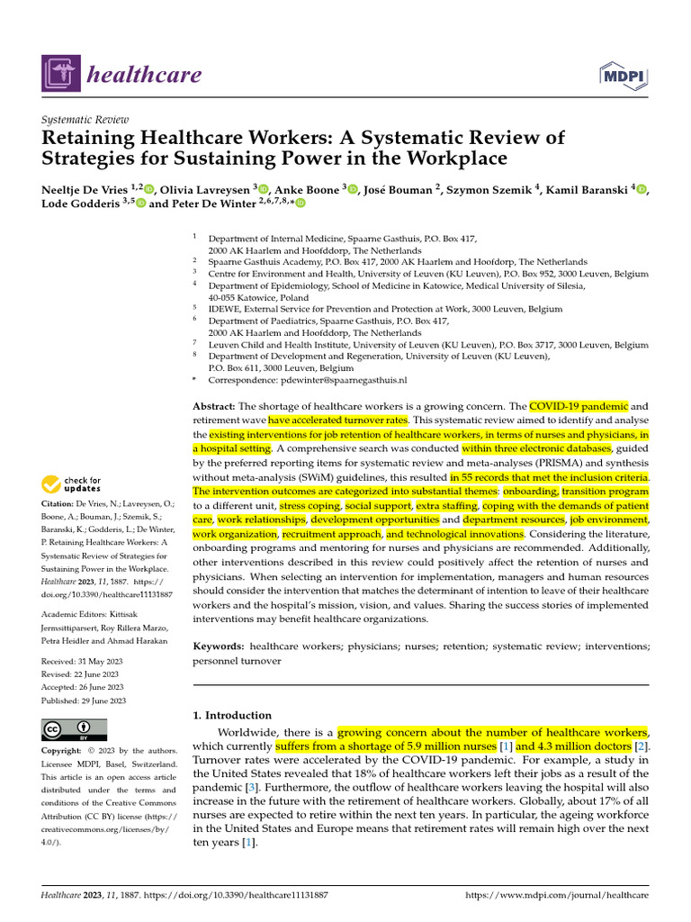 Retaining Healthcare Workers A Systematic Review of Strategies for ...