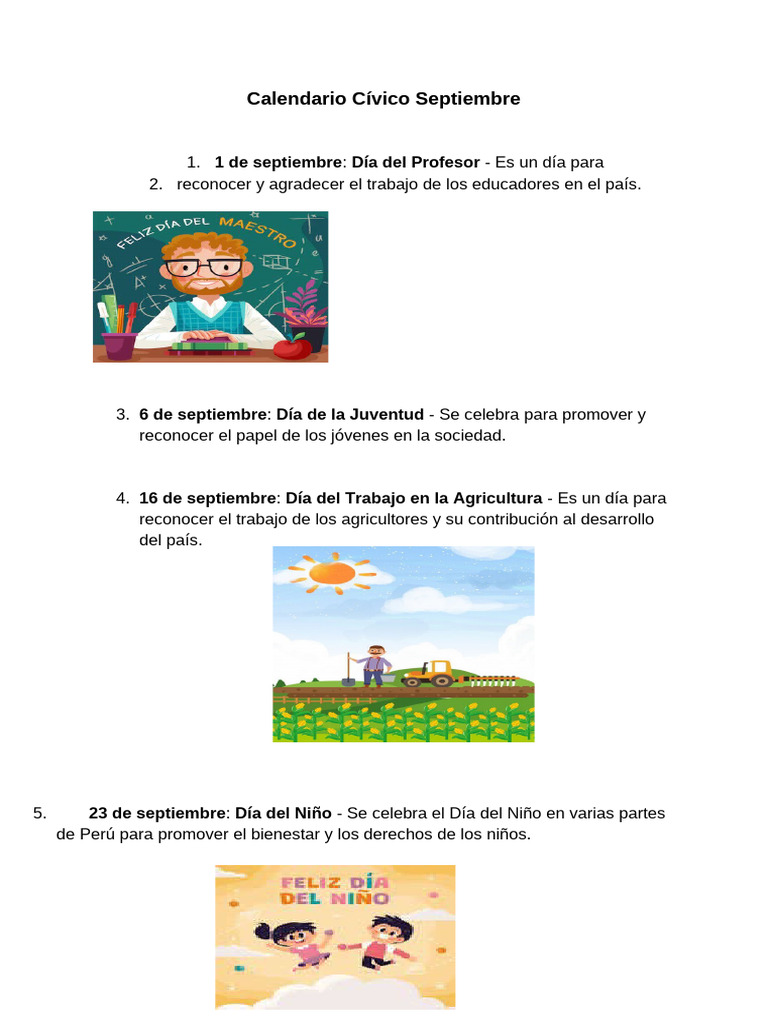 Calendario Cívico Septiembre | PDF