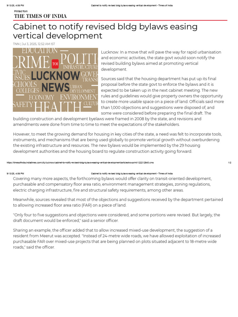Cabinet To Notify Revised BLDG Bylaws Easing Vertical Development ...