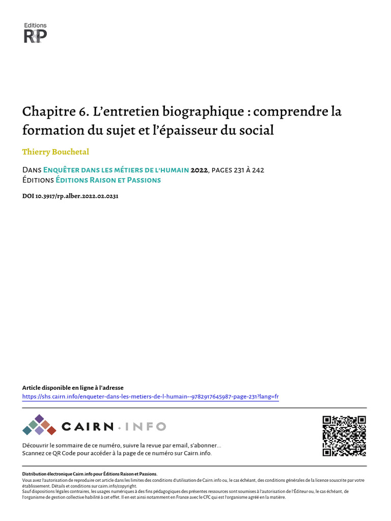 Entretien biographique et socialisation | PDF | Récit | Science