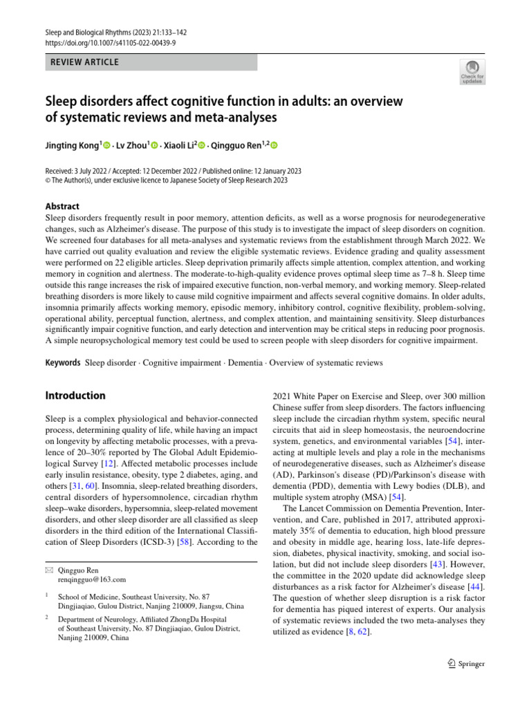 Sleep Disorders Affect Cognitive Function in Adults | PDF | Sleep ...