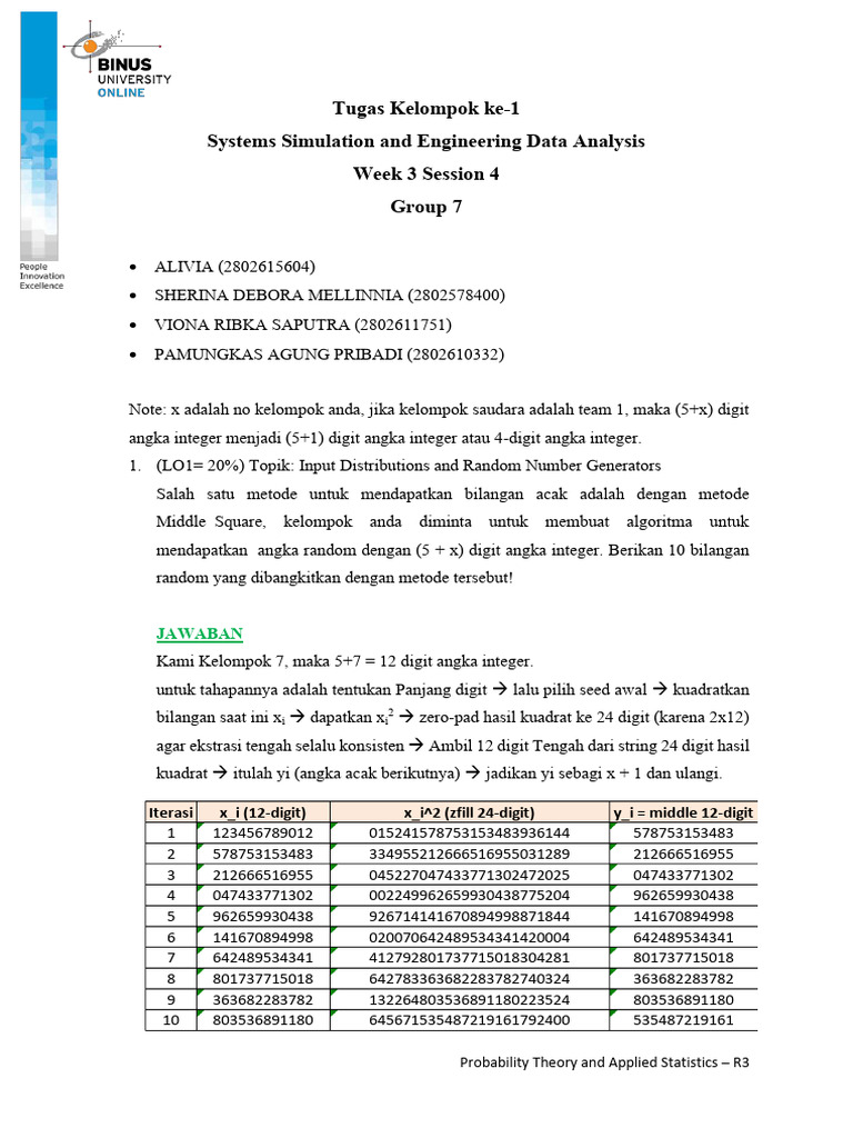 Tugas Kelompok 1 - Systems Simulation and Engineering Data Analysis Group 7 | PDF