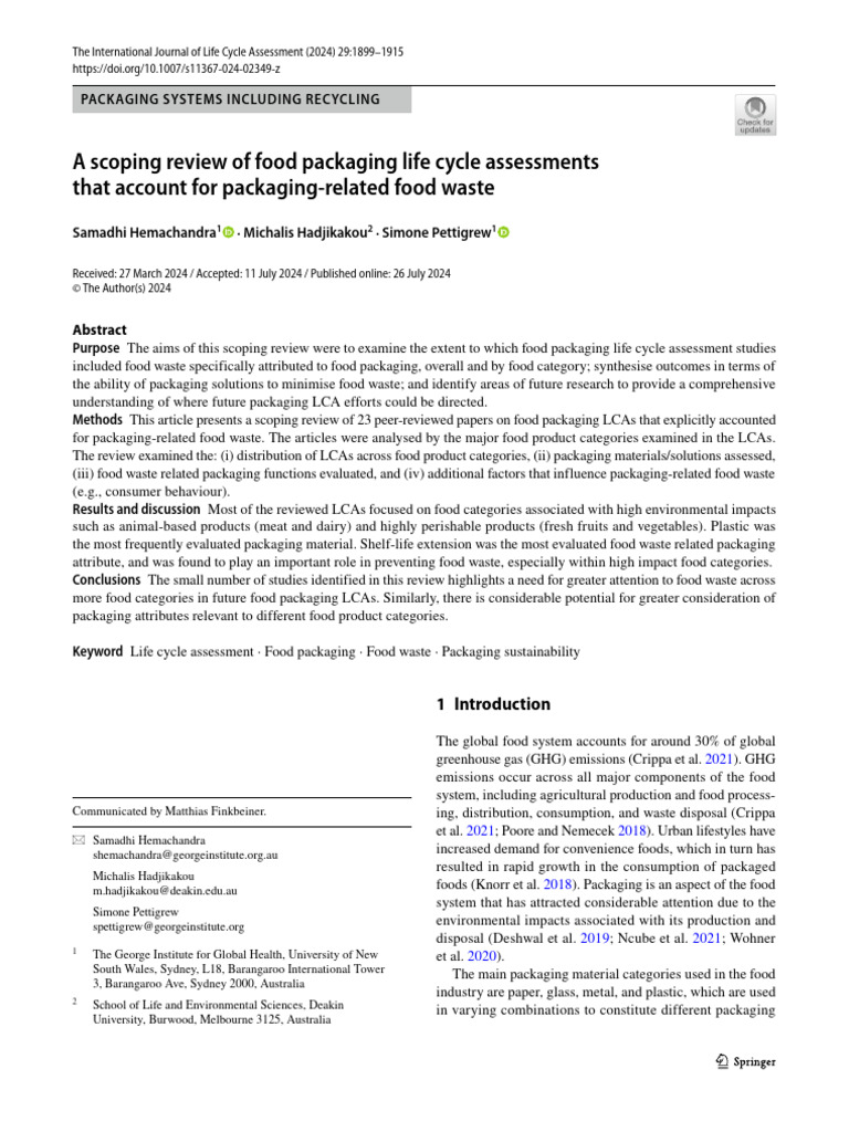 Food Packaging LCA and Food Waste Review | PDF | Life Cycle Assessment