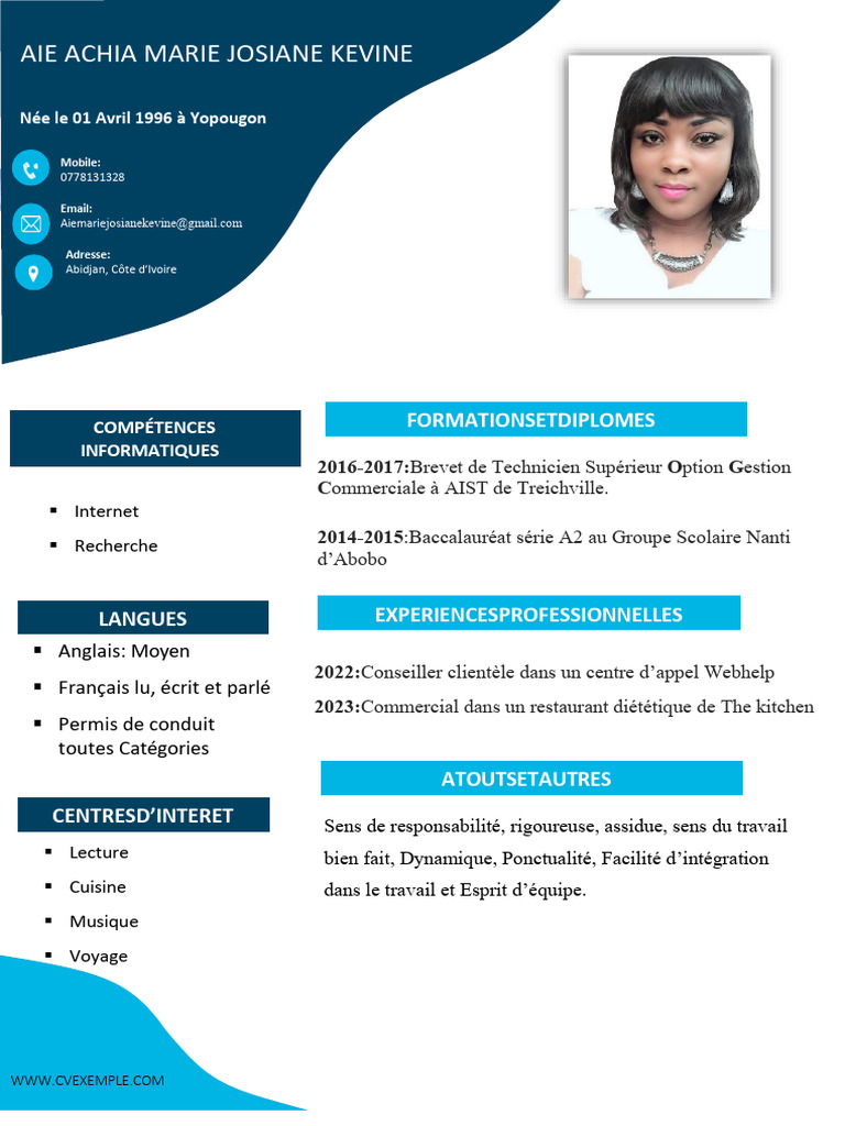 CV d'Aie Achia Marie Josiane Kevine | PDF