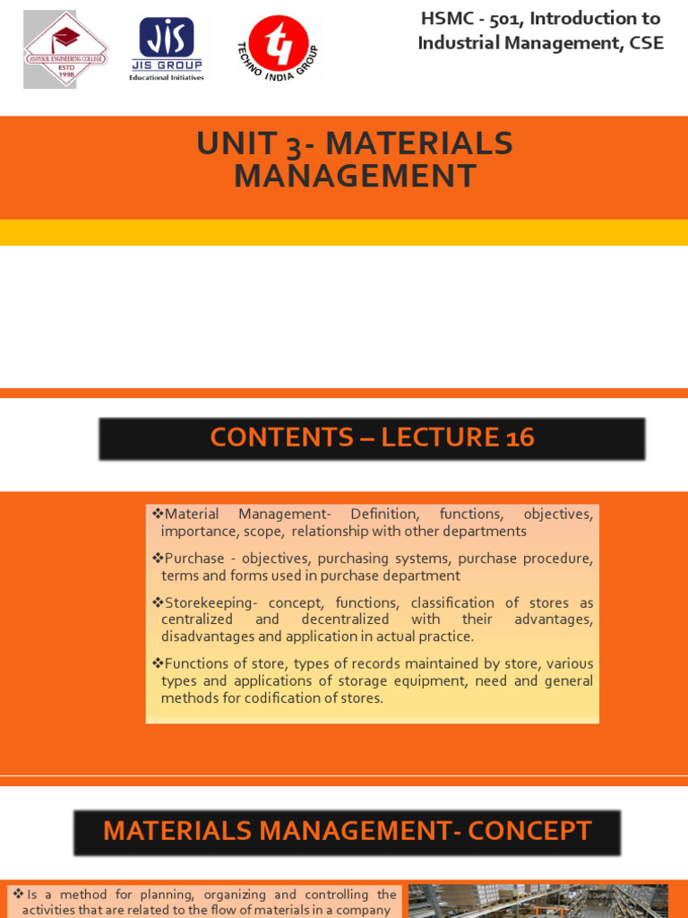 Unit 3 Materials Management | PDF | Inventory | Production And Manufacturing