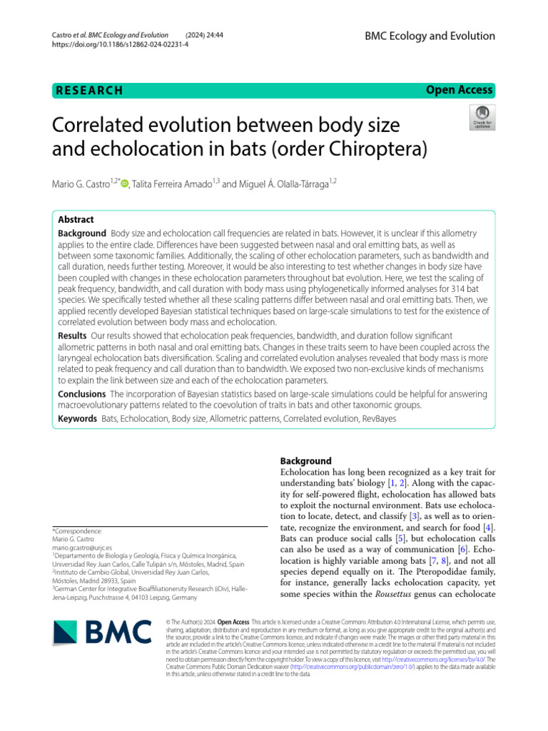 Correlated Evolution of Bat Echolocation | PDF | Bat | Phylogenetics