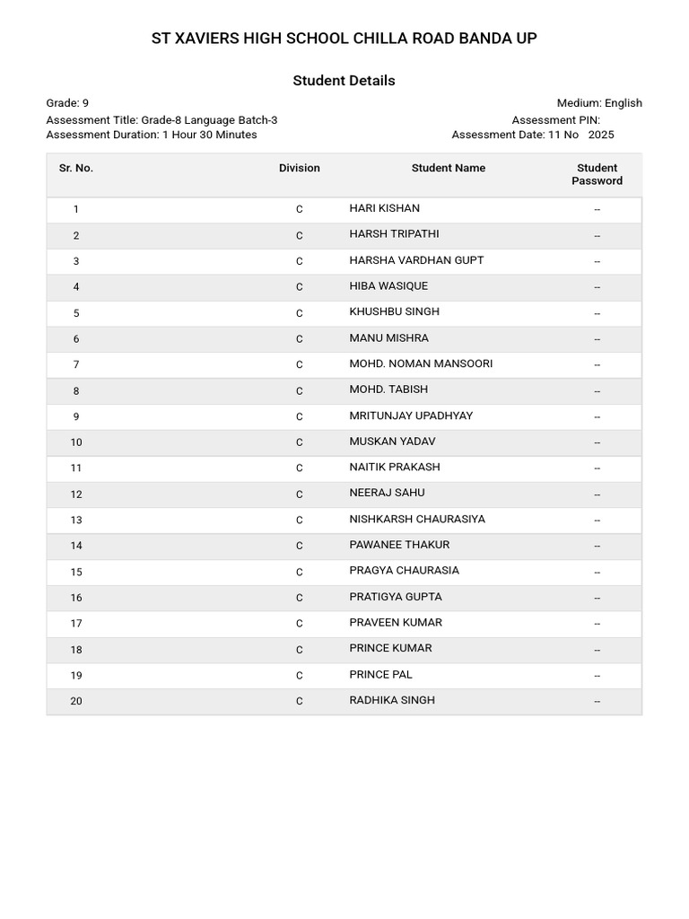 Grade-8 Language Batch-3 RollList | PDF