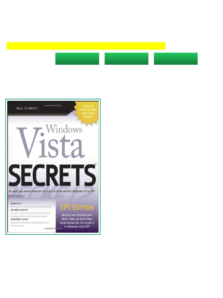 Windows Vista Secrets SP1 Edition Paul Thurrott latest pdf 2025 | PDF