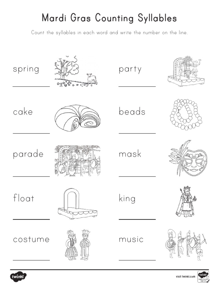Mardi Gras Usa Missing Sounds Activity Sheet | PDF