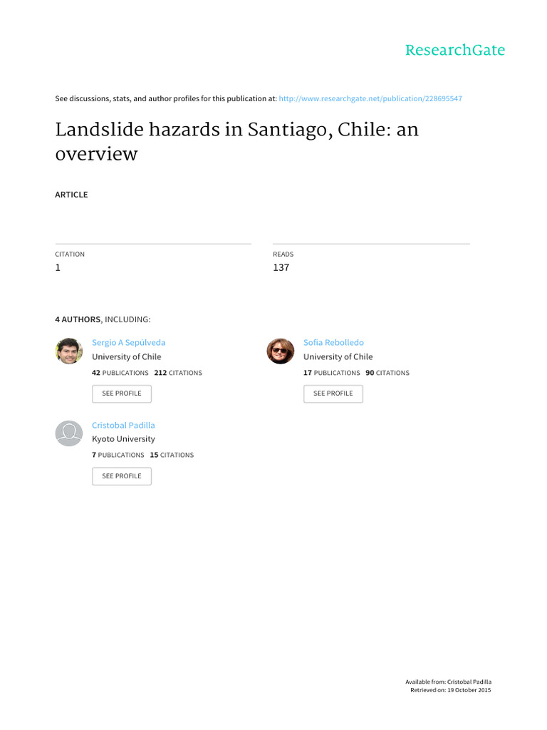 Landslide Hazards in Santiago, Chile: An: Article | PDF | Landslide | Silt