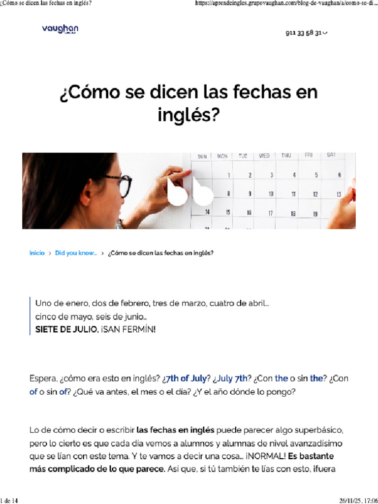 Cómo decir fechas en inglés correctamente | PDF | Lenguas de Europa ...