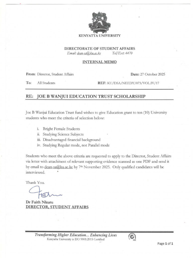 Joe B Wanjui Education Trust Scholarship | PDF