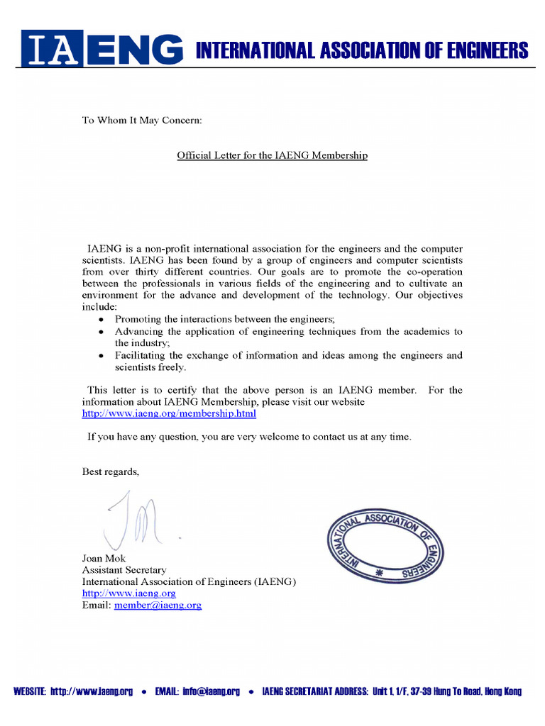 IAENG Official Membership Letter KS | PDF
