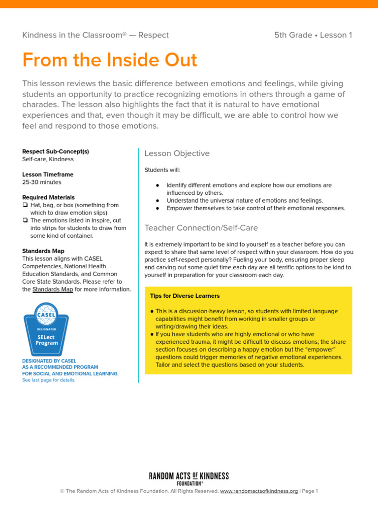 Kindness in the Classroom: Respect Lesson | PDF | Feeling | Emotions