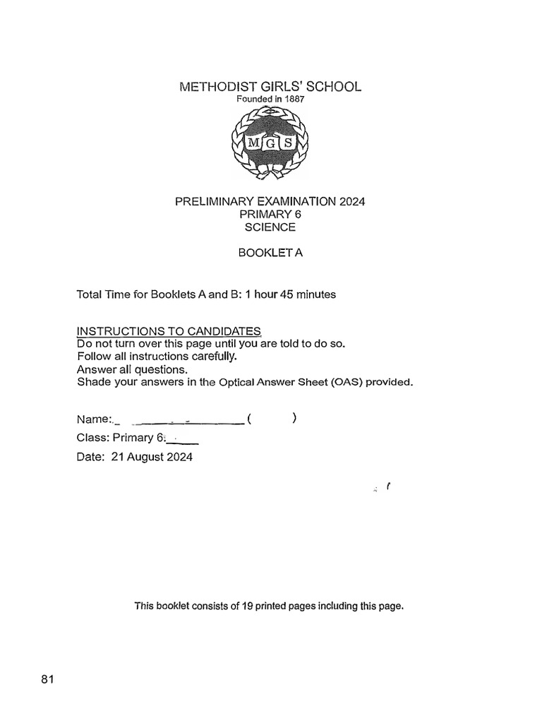 P6 Science Prelim 2024 MGS Exam Papers | PDF