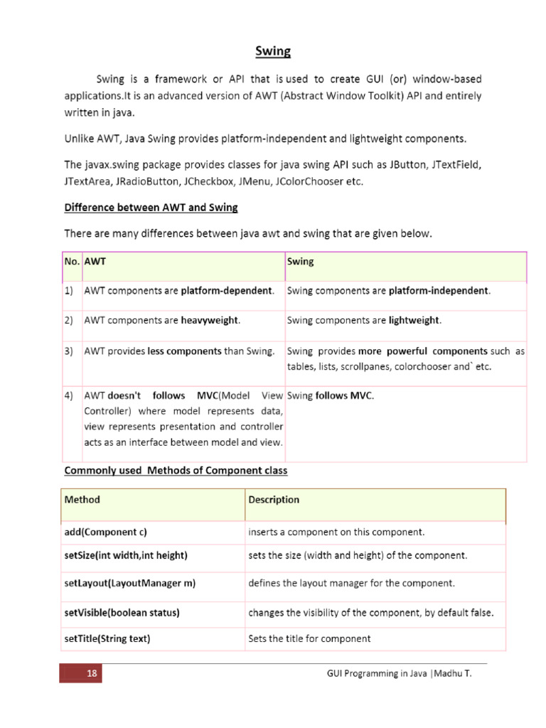 Java Part-11 (Swing and Applet) Lecture Notes - Java Programming | PDF