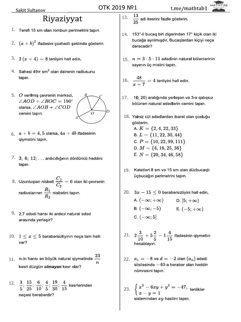 2019-2024 OTK Buraxılış Sınaqları ( 9-Cu Sinif ) | PDF