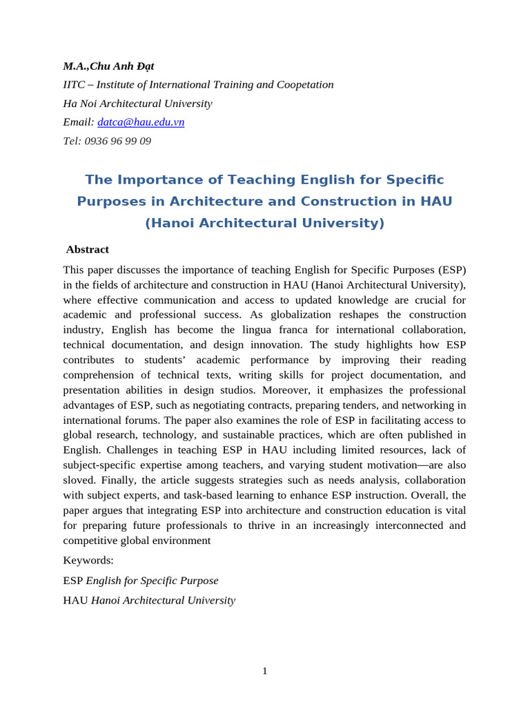 Importance of ESP in Architecture Education | PDF | Learning | Teachers