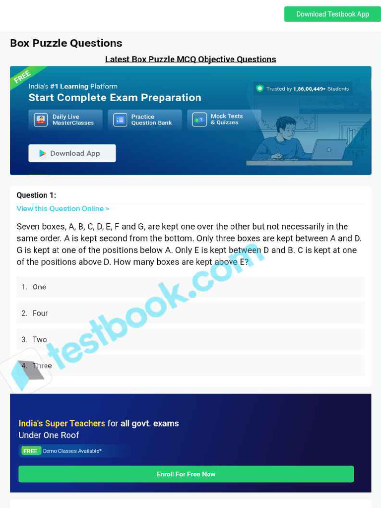 MCQ On Box Puzzle 5eea6a0e39140f30f369e440 | PDF