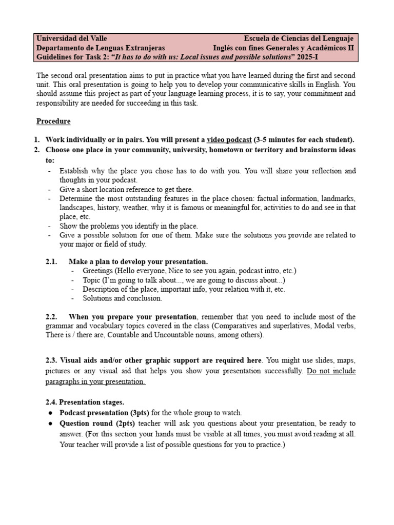 PAT Guidelines English II Task 2 (Local Issues and Possible Solutions ...