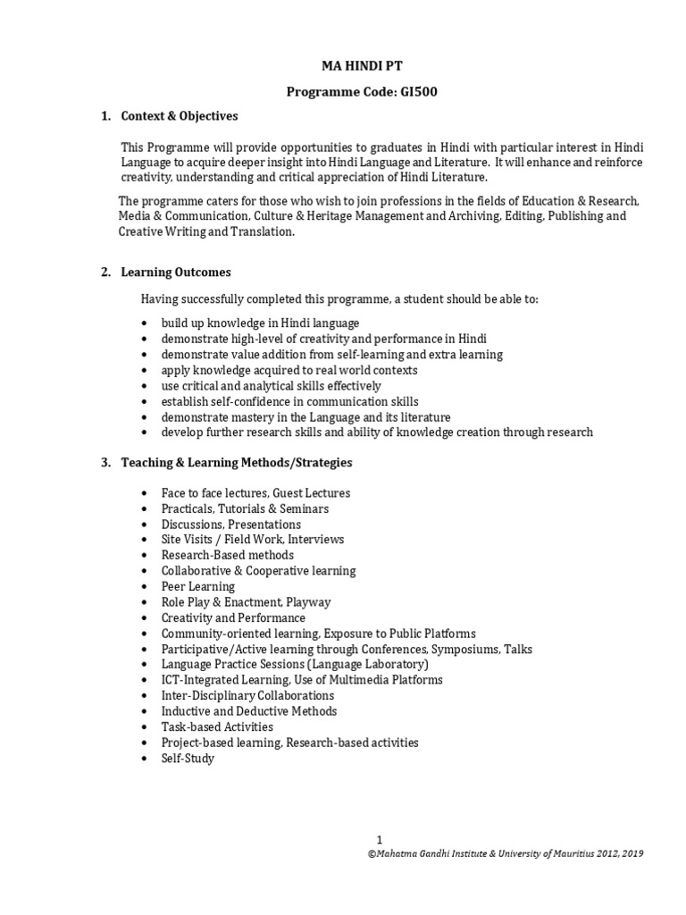 1 (I) Full Version - MA Hindi PT GI500 | PDF | Postgraduate Education ...