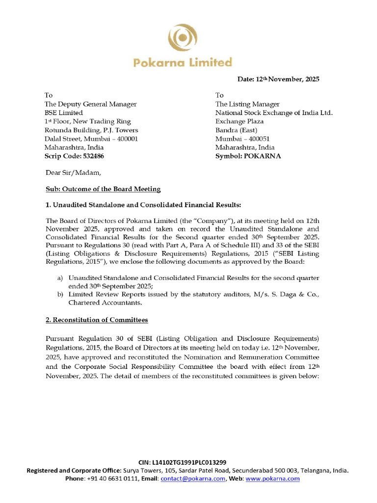 Pokarna Limited Q2 2025 Financial Results | PDF | Equity (Finance ...