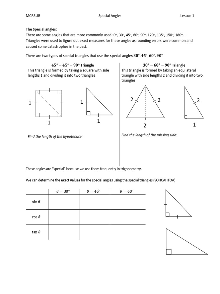 1 Special Angles.docx | PDF | Triangle | Euclidean Plane Geometry