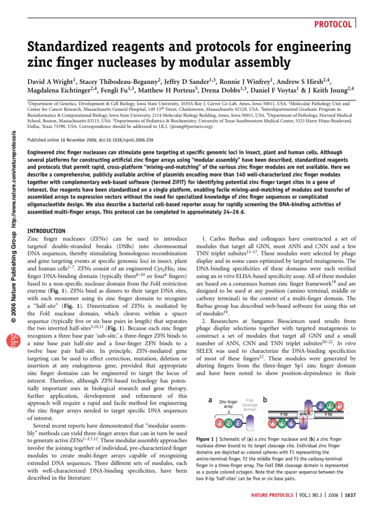 Nprot.2006 Zinc Finger | PDF | Health Sciences | Cell Biology