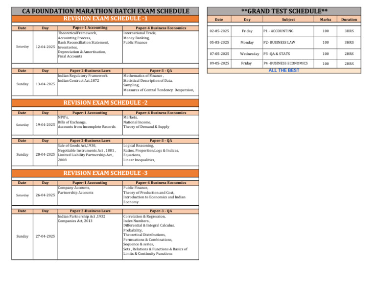 CA Foundation Exam Schedule 2025 | PDF | Economics | Statistics