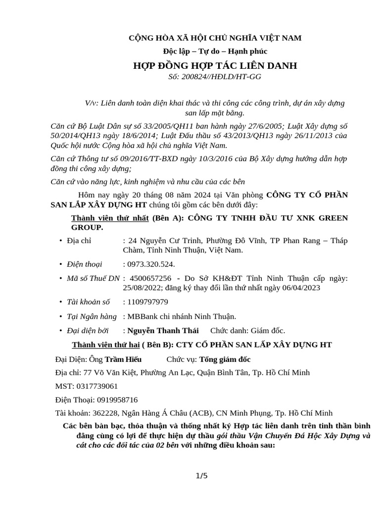 Hop Dong Lien Danh HT - GG | PDF